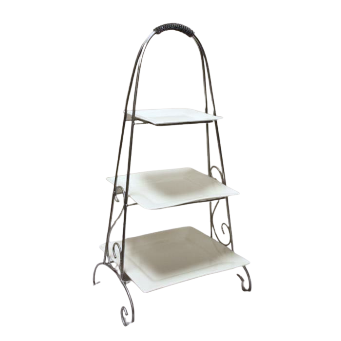 3-Tier Tray Silver w/White Square Plates (Limited Quantities ...